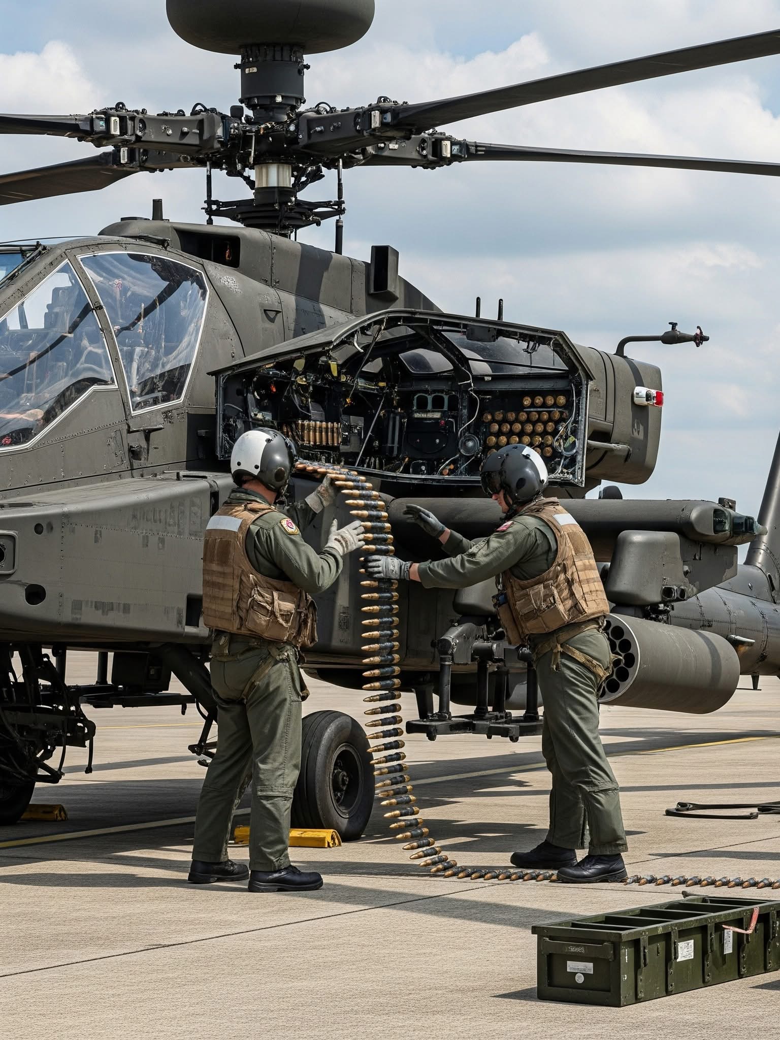 Helicopter Progress: Loading 30mm chain gun onto an AH-64 Apache ...